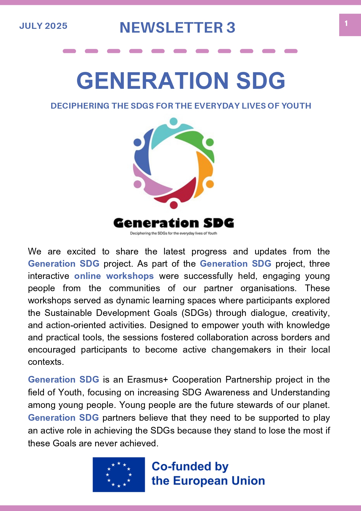 The 3rd Newsletter of the Generation SDG project! - Kainotomia